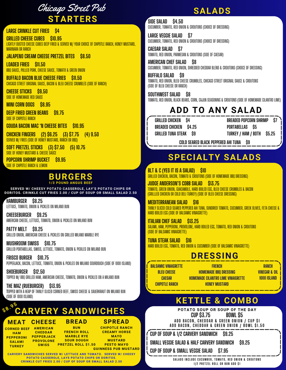 Chicago Street Pub - FOOD MENUS