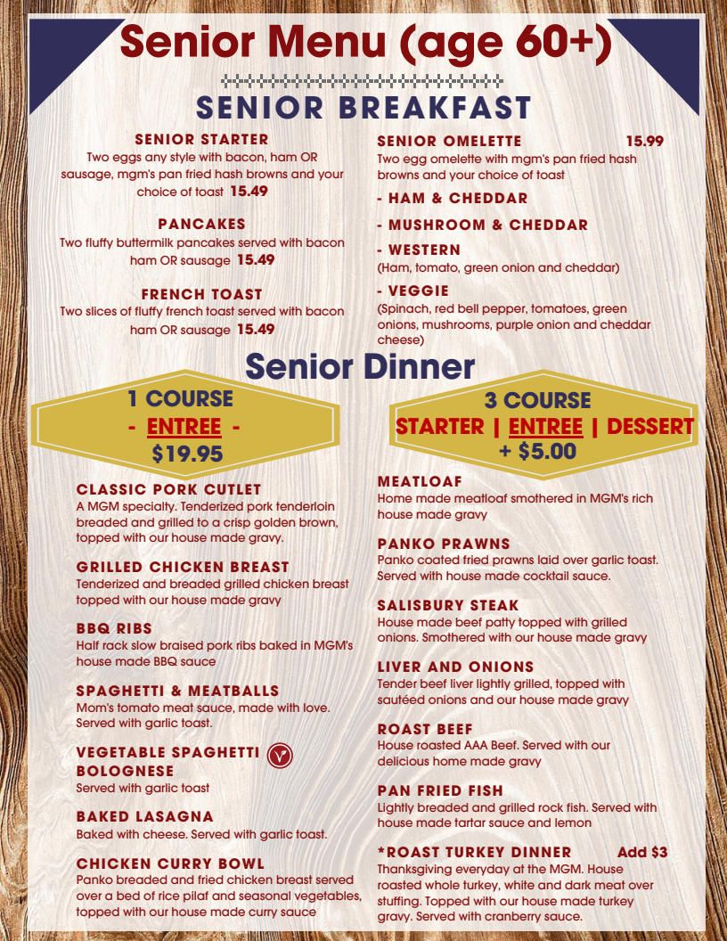 Seniors Menu