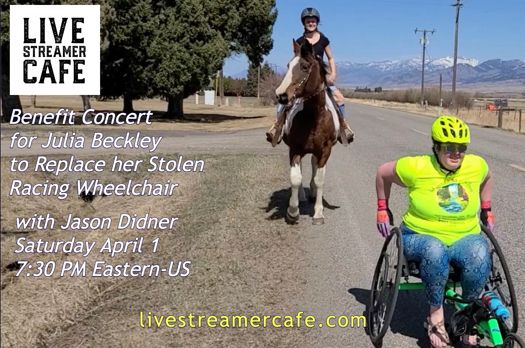 Saturday April 1 - Online Benefit Concert for Julia's Racing Wheelchair