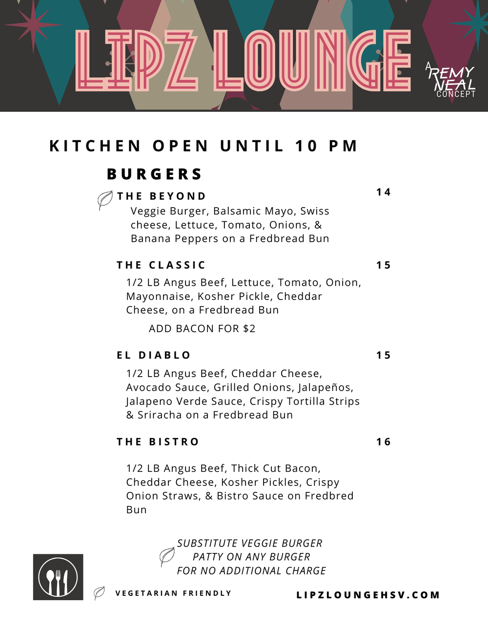 Lipz Lounge - Menu