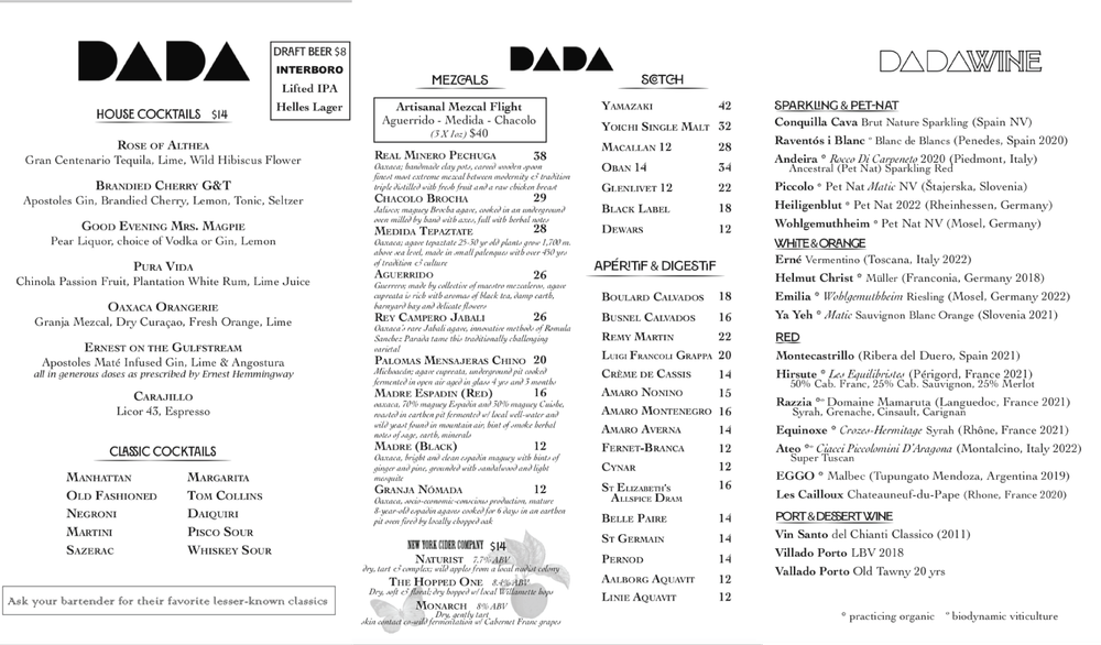 Dada - Menus