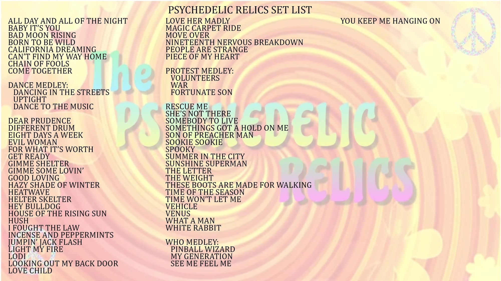 The Psychedelic Relics - Shows