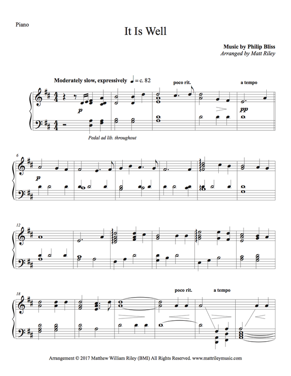 Matt Riley - It Is Well - Piano