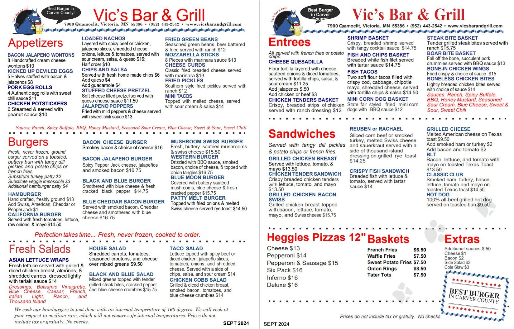 Vics Bar and Grill - Menus