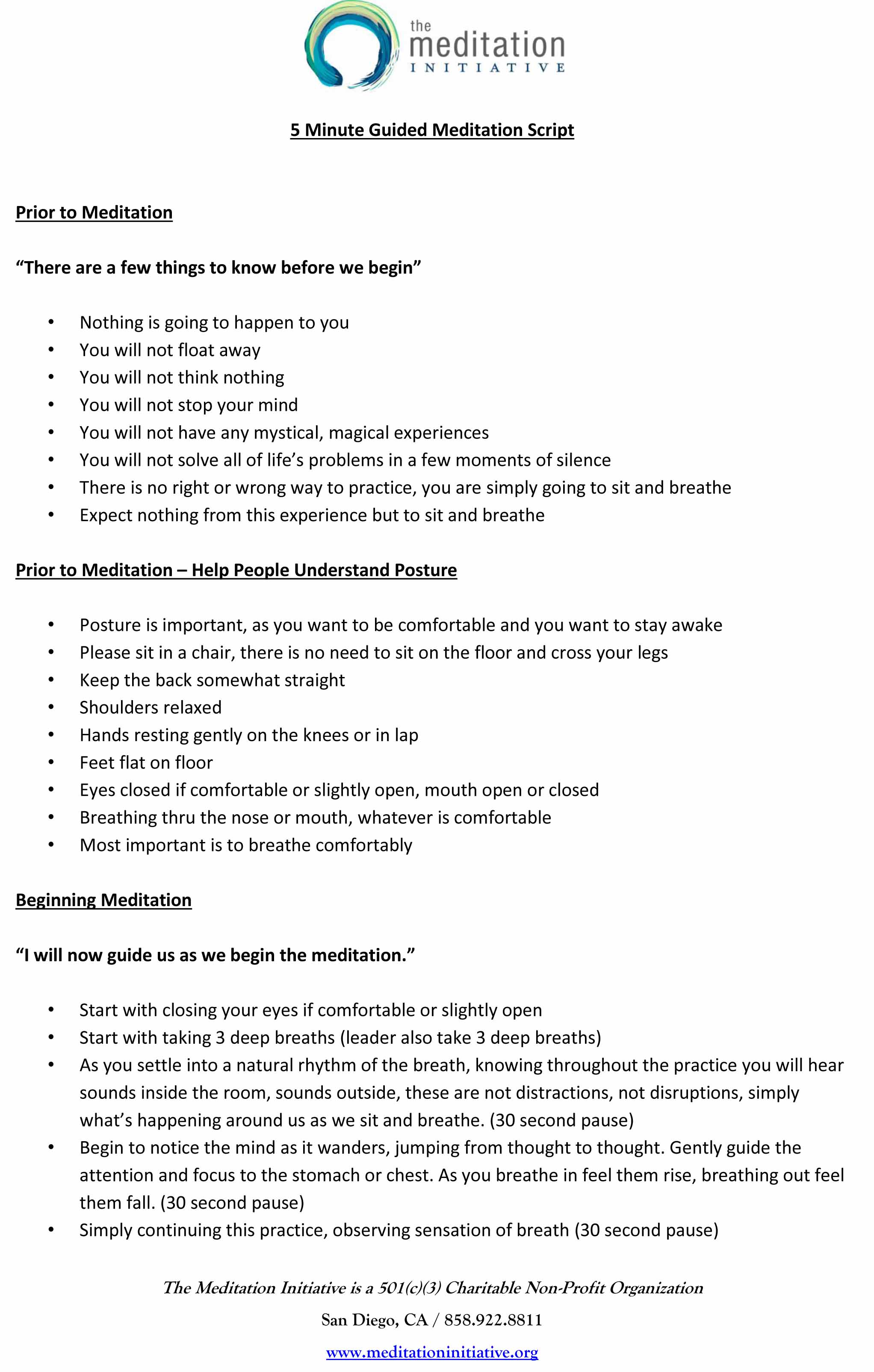The Meditation Initiative 5 Minute Meditation Script The Meditation Initiative 5 Minute Meditation Script
