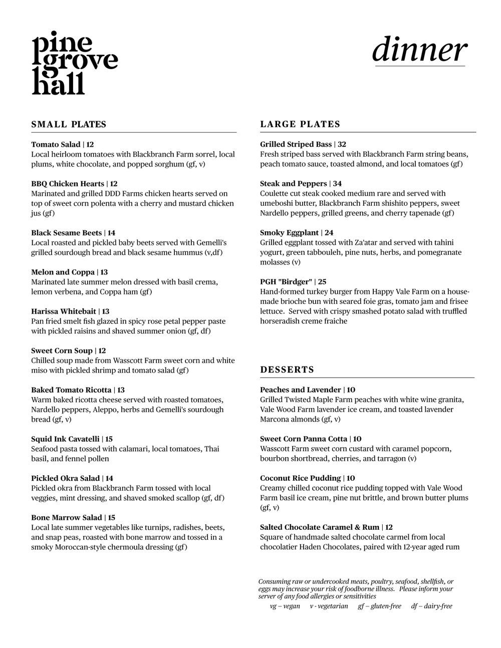 Pine Grove Hall - DINNER