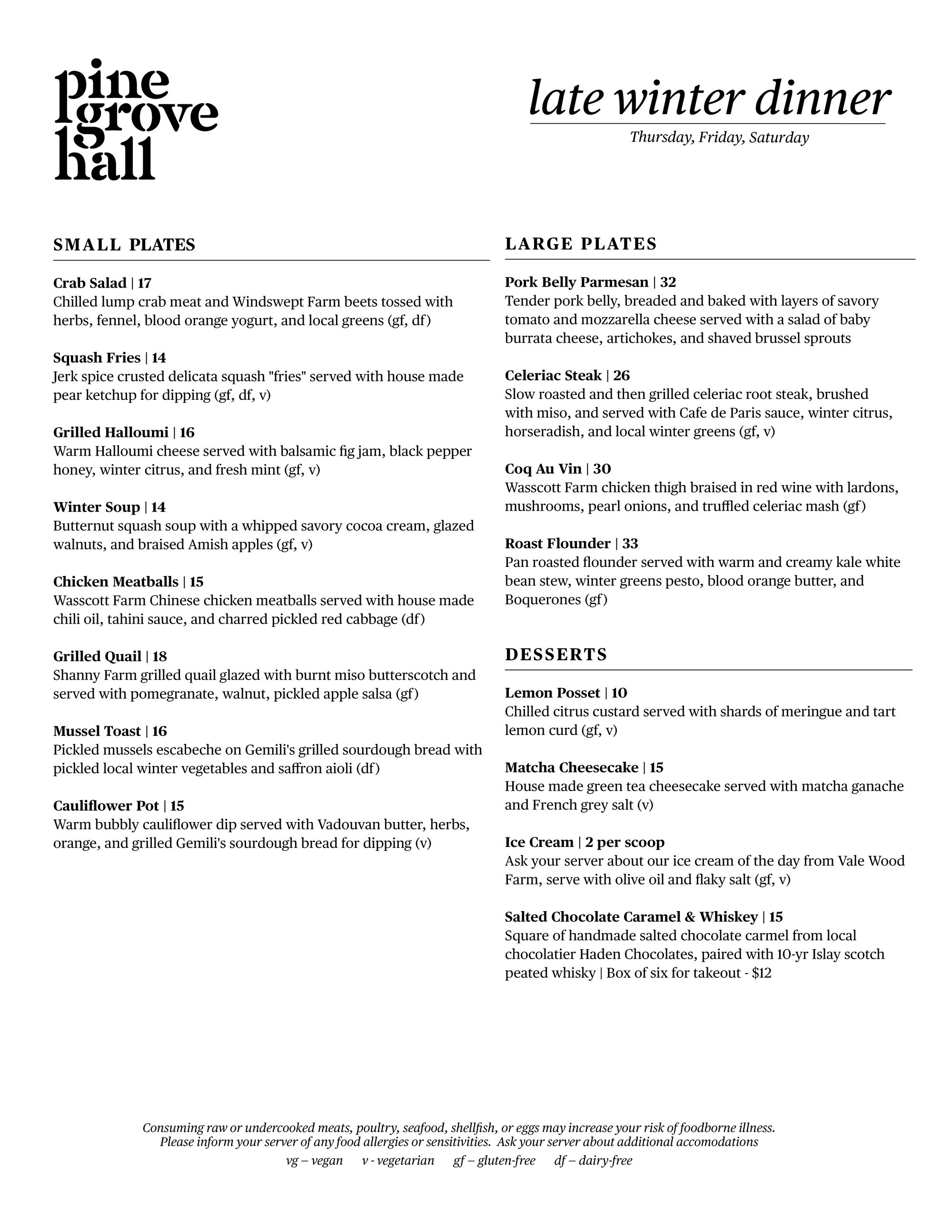 Pine Grove Hall - DINNER