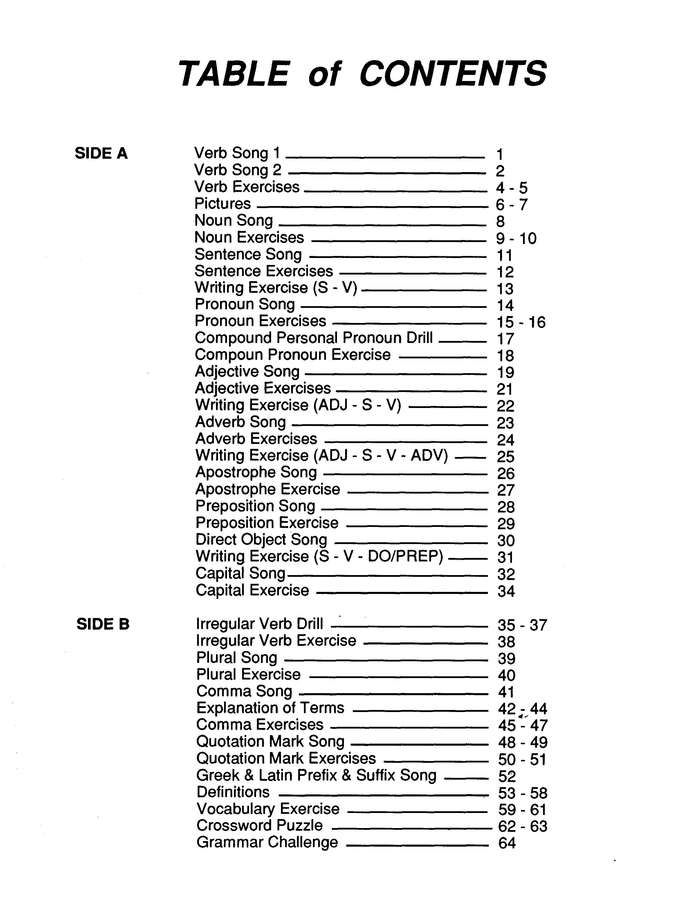 Kathy Troxel / Audio Memory (800)365-SING call to order - Grammar Songs ...