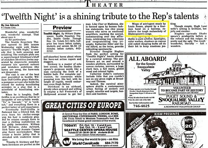 Louis Rosen - MUSIC FOR SHAKESPEARE & IBSEN - Press