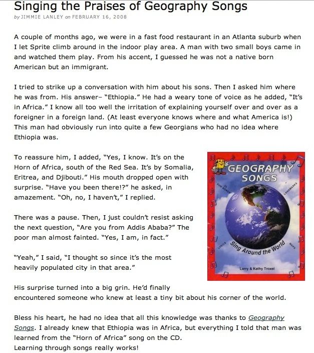 Audio Memory-Kathy Troxel (800)365-SING Educational Music/Books - Geography