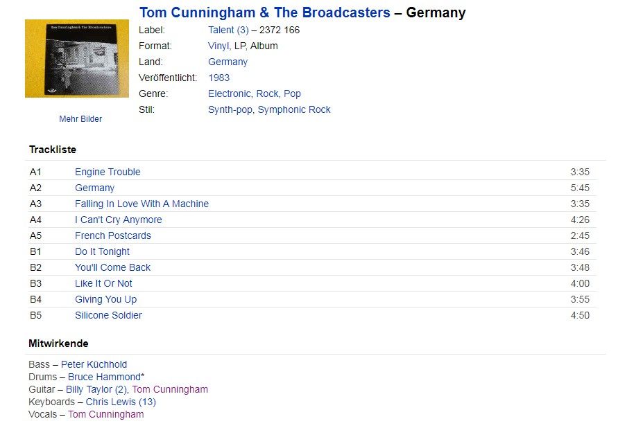 Tom Cunningham - Tom Cunningham and the Broadcasters Germany