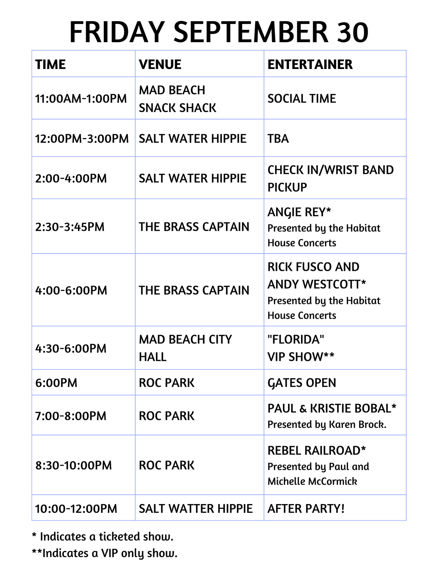 Drop Dead Beach Bash - SCHEDULE