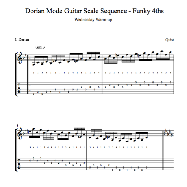 Dorian Mode Guitar Scale Sequence - Funky 4ths // Wednesday Warm-up 🔥